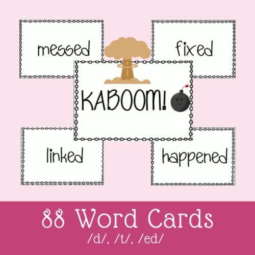 SUFFIX ED /d/, /t/, /ed/ KABOOM! Word Game for Elementary Centers