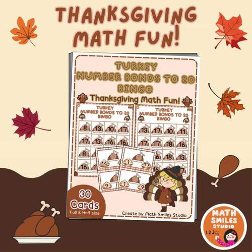 Turkey Number Bonds to 20 Bingo (4x4) | Thanksgiving Math Game | 1st ...