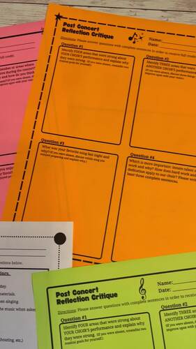 8 Post Choir Concert Reflection Critique Worksheets & Self Assessment Form