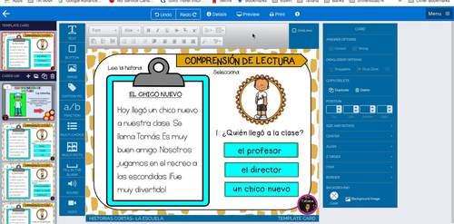 Comprensión de Lectura en Boom cards | Historias Cortas | La escuela