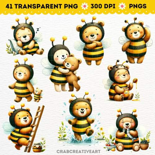 Bear-Bee Clipart for Invitations and Nursery Decor, Honey Bees PNG ...