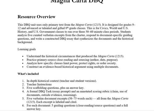 Magna Carta DBQ by PBL History & Civics | TPT