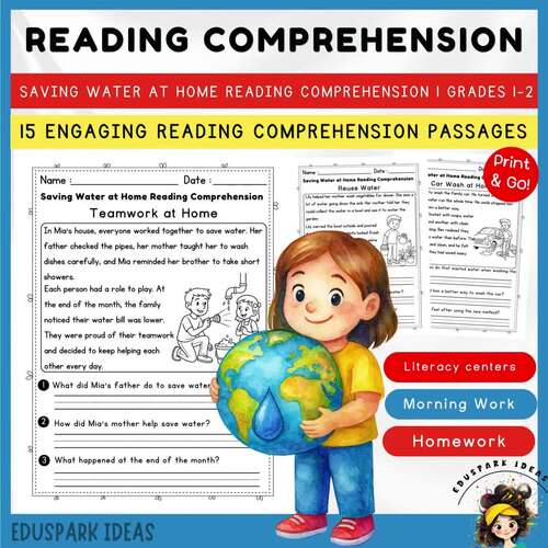 Saving Water at Home Reading Comprehension and Questions | Grades 1–2