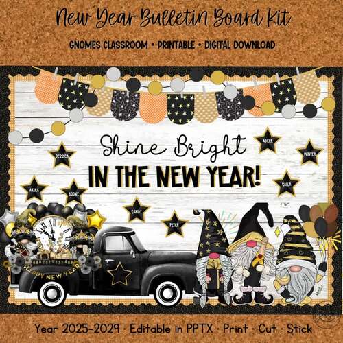 New Year Bulletin Board Kit: Gnomes | Shine Bright January Classroom Decor