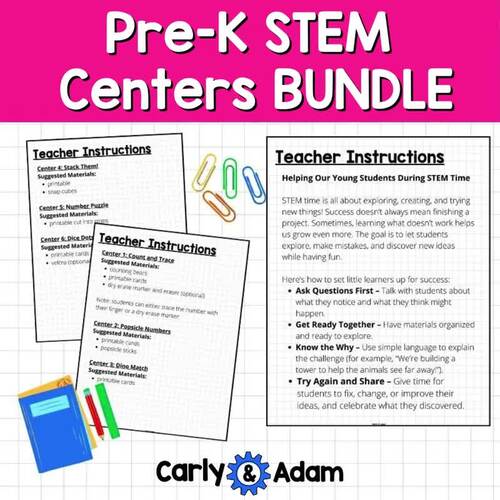 Preschool STEM Centers Pre-K Letters, Shapes, Colors, and Numbers ...
