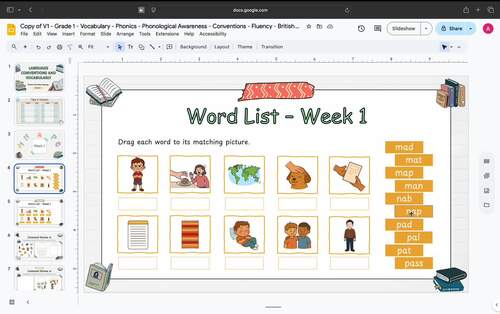 Grade 1 - Conventions & Vocabulary - Google Lesson Slides - BC Language ELA