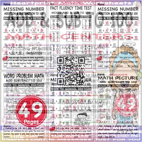 Addition & Subtraction Within 100 Worksheet Games | Math Centers | 1st ...