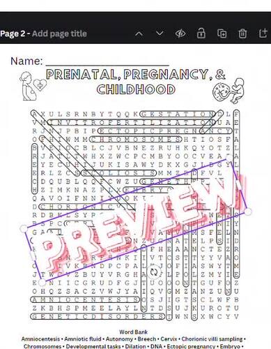 Prenatal Development, Pregnancy, Childbirth, and Childhood Wordsearch ...