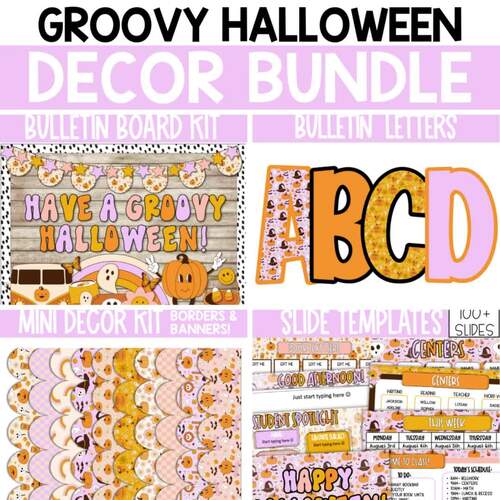 Groovy Halloween Bulletin Board Decor Bundle / Retro Halloween Decor Bundle