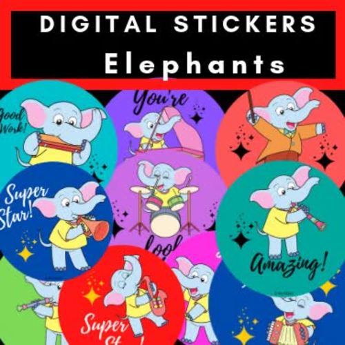 Digital Stickers Cute Elephants Great For SeeSaw Online Distance Learning