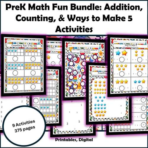 PreK Math Fun Bundle: Addition, Counting, & Ways to Make 5 Activities