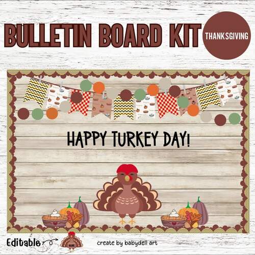 Thanksgiving Turkey Bulletin Board Kit | Editable Name Craft Fall Door ...