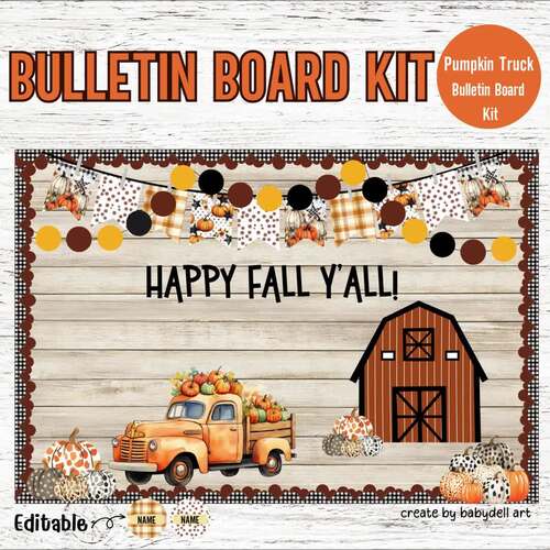 Fall Pumpkin Bulletin Board Kit | Farmhouse Barn Classroom Door Decor