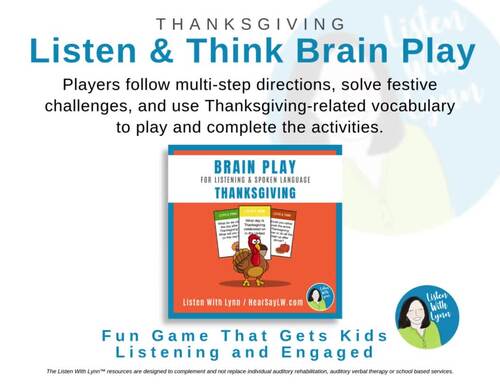 THANKSGIVING Listen and Think Brain Play Activity DHH Hearing Loss