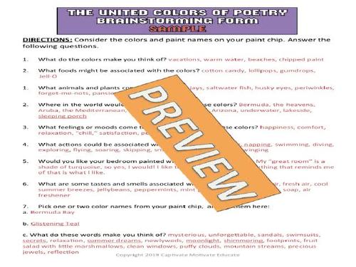 Poetry writing activity, hands-on activity, poetry, paint chips | TPT