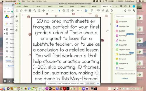 FRENCH First Grade No Prep Math Worksheets MAY Grade 1 / Première année