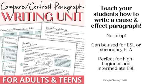 Adult ESL Paragraph Writing Worksheets Activities and Rubric - Explanatory