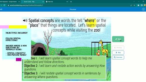 Spatial Concepts & Following Directions Activity- A Day at the Zoo!