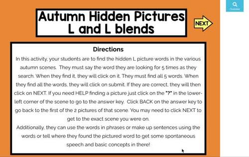 Boom Cards | Articulation | Fall | L Sound | Hidden Pictures | TPT
