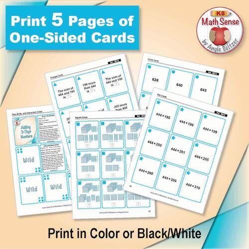 Adding 3-Digit Numbers: 3rd Grade Math Sense Card Games & Activities 3B12