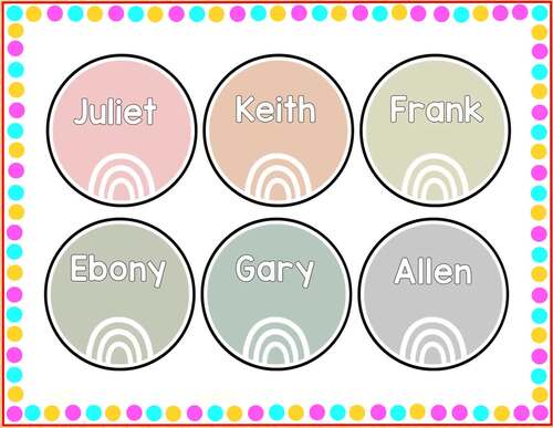 Printable Boho Rainbow Student Name Labels, Circle Rainbow Classroom Labels