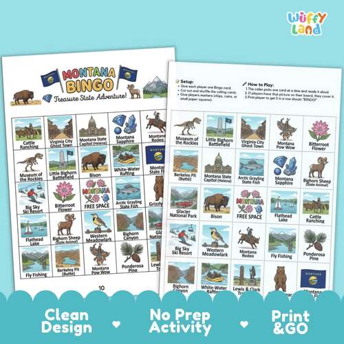 Montana State Geography BINGO | MT History Landmarks Symbols Game Activity