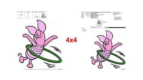 Piglet Hula Hooping Fun Embroidery Designs for Kids - Instant Download