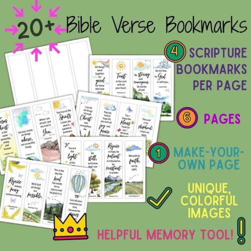 Set of 20 Bible Verse Bookmarks | Adults & Kids Bible Verse Cards ...