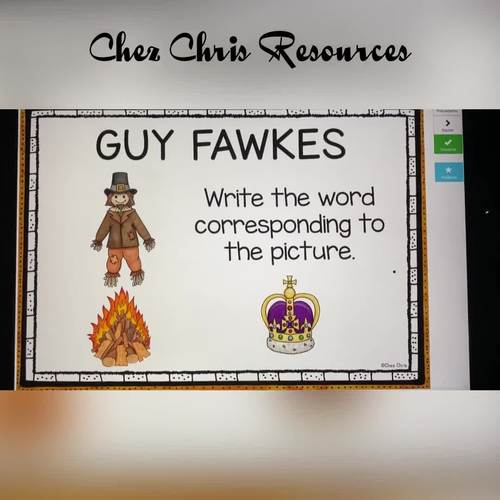 Gunpowder Plot Guy Fawkes Vocabulary BOOM Cards™ : look and write - Deck 3