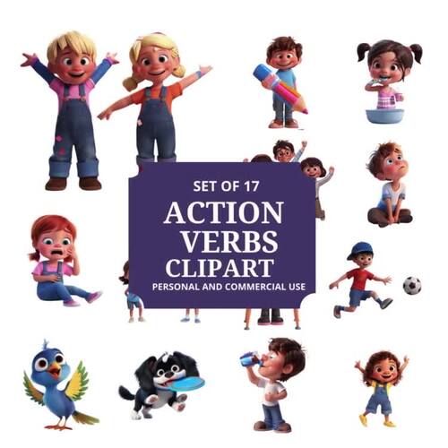 21 Action Verbs Clipart – Commercial Use for Classroom & Educational ...