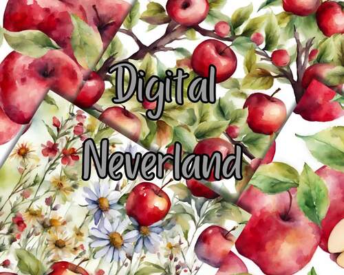 Watercolor Red Apple Pattern Digital Paper, Summer Themed Digital ...