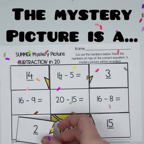 SUMMER Themed Addition and Subtraction Mystery Picture Worksheets