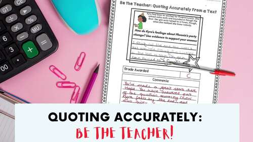 RL.5.1 Quoting Accurately From a Text Cite Evidence Task Card Worksheet ...