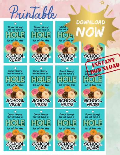 Donut Worry Gift Tags Back to School Printable Gift Tag Funny Donut ...