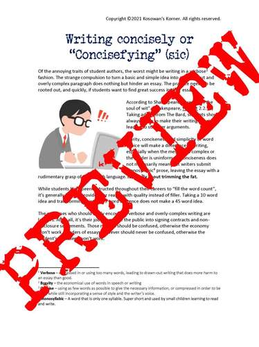 Writing Concisely - Activity, Lesson and Assignment by Kosowan's Korner