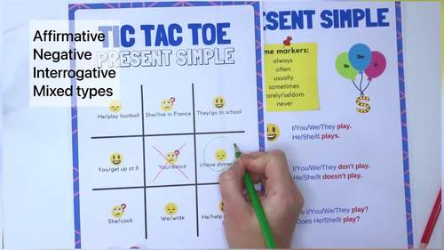Present Simple ESL/EFL English fun game Tic Tac Toe by Nadiia Baturynska