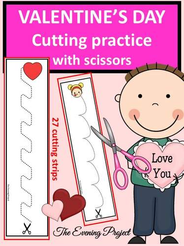 Valentine's Day cutting strips/Fine motor skills activity/Scissors practice