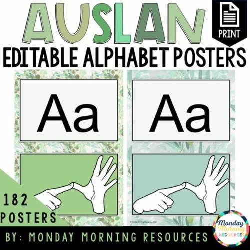 Auslan Alphabet Posters - Australian Sign Language Eucalyptus Theme