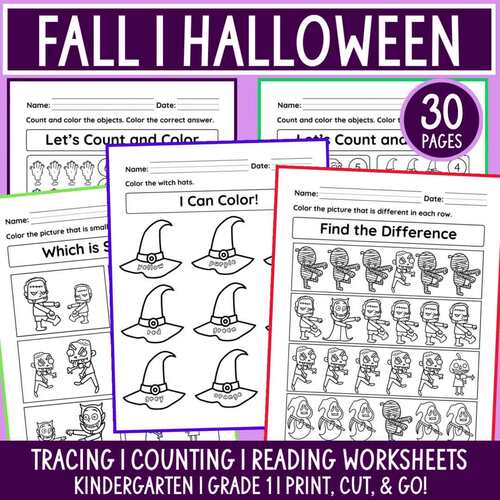 NO PREP Halloween Fall Activities October Worksheets, PreK, Grade 1 & 2 ...