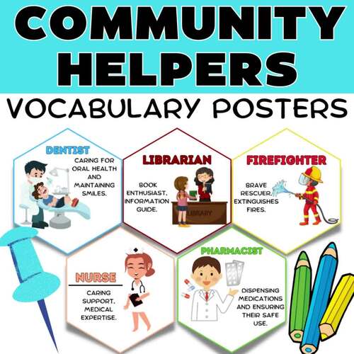 Community Helpers Posters | Classroom Bulletin Board | Labor day Word Wall
