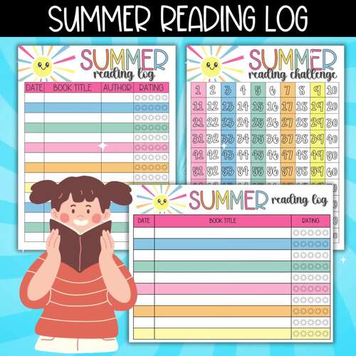 Summer Reading Book Tracker Log Bundle, Literacy Activity, Challenge Chart