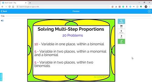 Solving Multi-Step Proportions: Digital BOOM Cards - 20 Problems