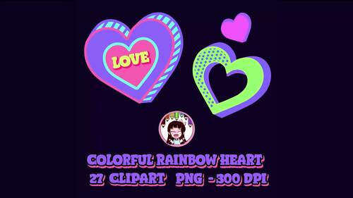 Neon heart clipart- Colorful rainbow heart by Be Play and Learn Studio