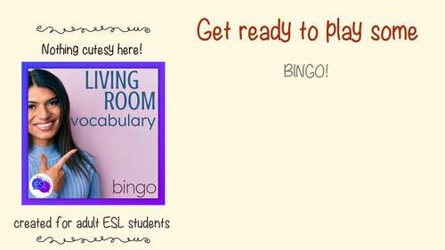Living Room Home Vocabulary BINGO for Adult ESL by Rike Neville