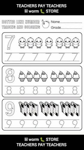 Counting 1-9 (ver.2) DOTTED LINE NUMBER TRACING AND COLORING by lilworm