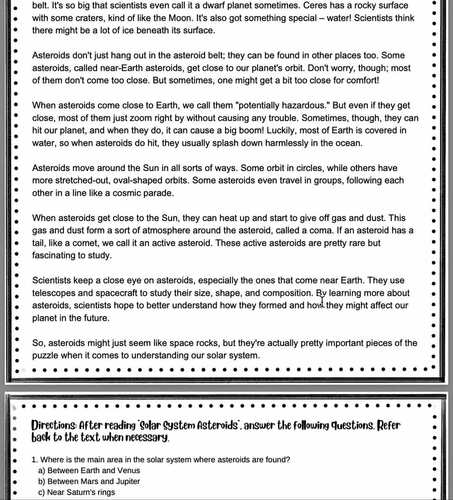 Solar System Asteroids Reading Passage With Questions and KWL Chart
