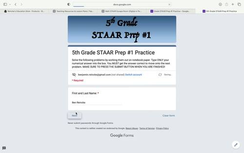 5th Grade Math STAAR Prep #1 Google Forms (Self-Grading) | TPT