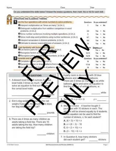 Grade 4 Math Self-Assessment and Review BUNDLE | Pretests, Posttests ...