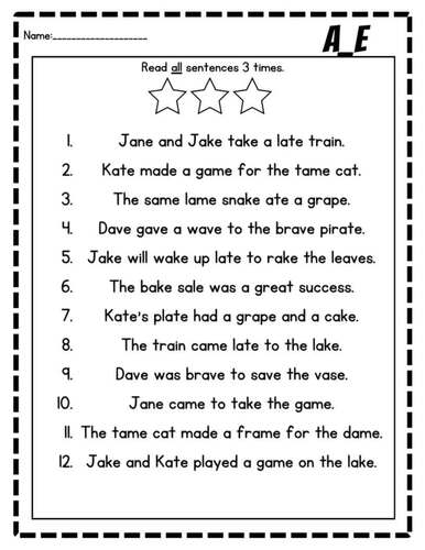 Silent E Decodable Sentences a_e o_e u_e i_e e_e Magic E | TPT