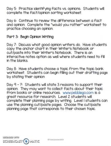 Opinion Writing for Special Education by Totally Autism | TpT
